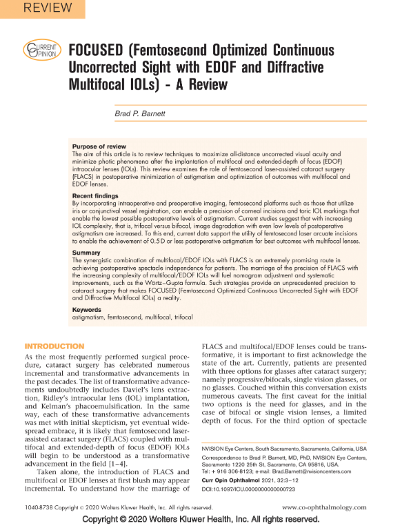 Femtosecond EDOF vs Multifocal IOLs Review